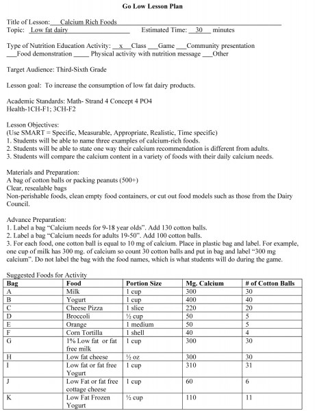 Calcium Rich Foods Lesson Plan - AZ Healthzone