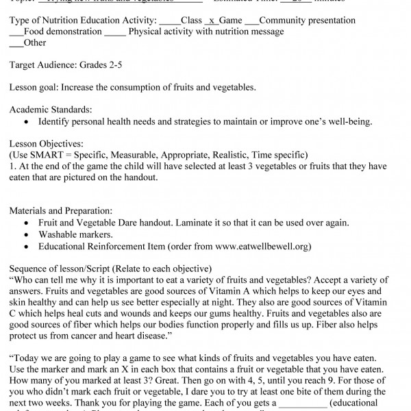 Fruit and Vegetable Dare Lesson Plan - AZ Healthzone