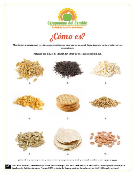 FY11 Whole Grain Activity Sheet Elementary Game - Spanish - AZ Healthzone