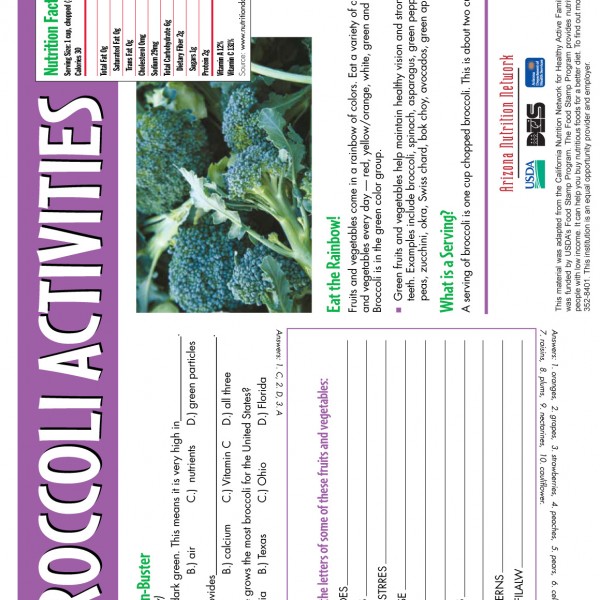 Kids - Fruits & Veggies - Activity Sheets - Broccoli - AZ Healthzone