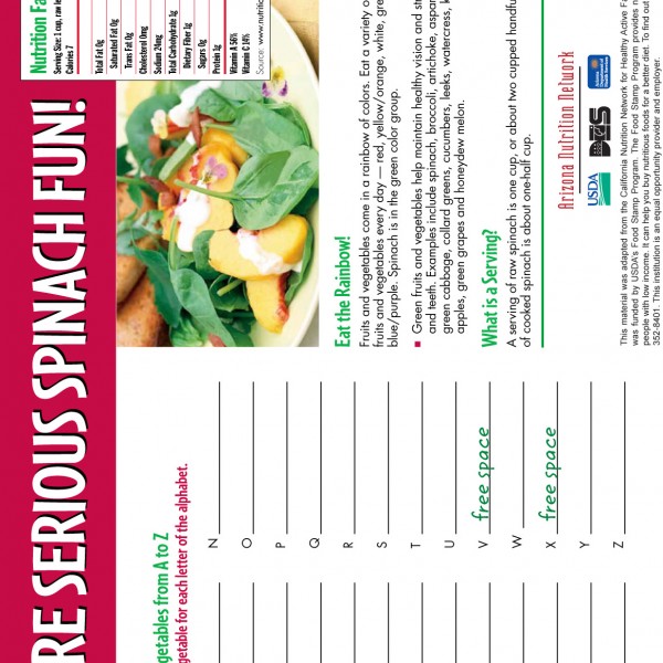 Kids - Fruits & Veggies - Activity Sheets - Spinach - AZ Healthzone