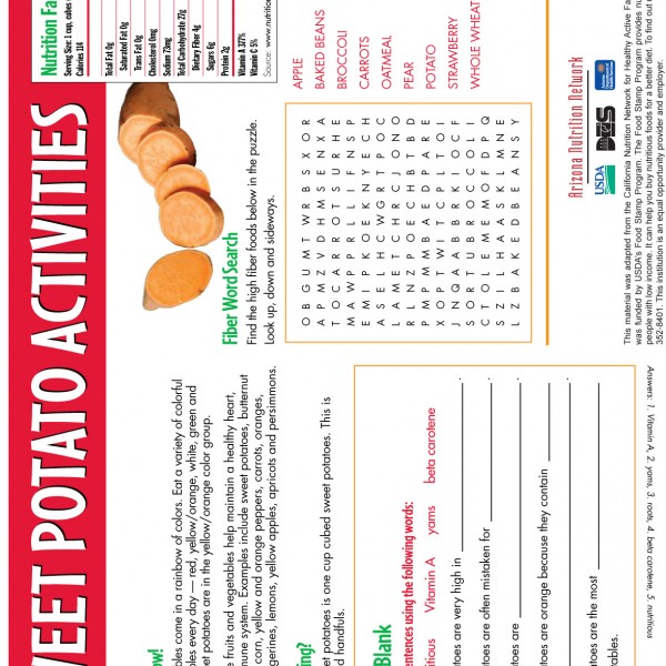 Kids - Fruits & Veggies - Activity Sheets - Sweet Potato - AZ Healthzone