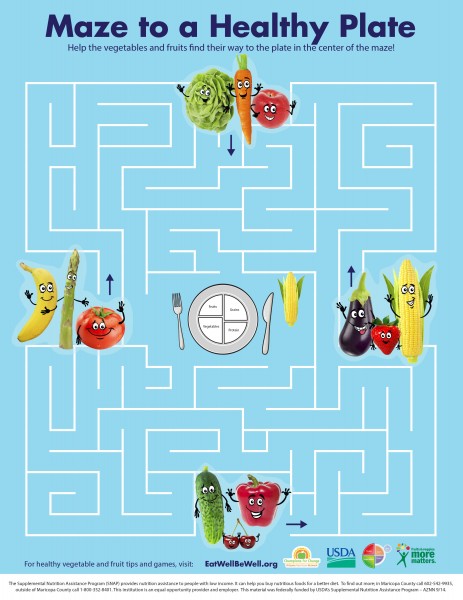 Kids - Vegetables and Fruits - Maze to a Healthy Plate - Activity Sheet ...