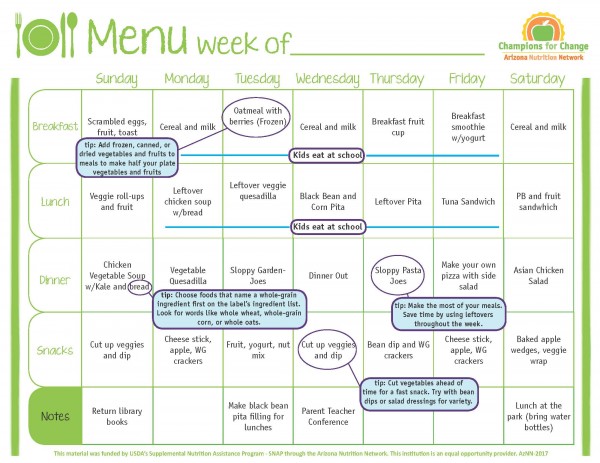 Menu Planner Sample - AZ Healthzone